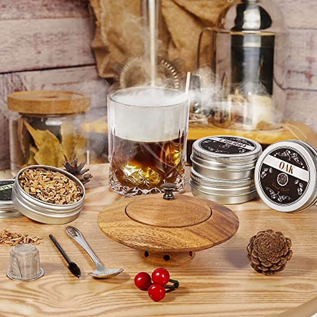 Cocktail Smoker Kit with Wood Chips - Old Fashioned Chimney Drink Smoker Set for Infuse Cocktails, Whiskey & Bourbon, Ideal Gifts for Men, Boyfriend, Husband, Dad
