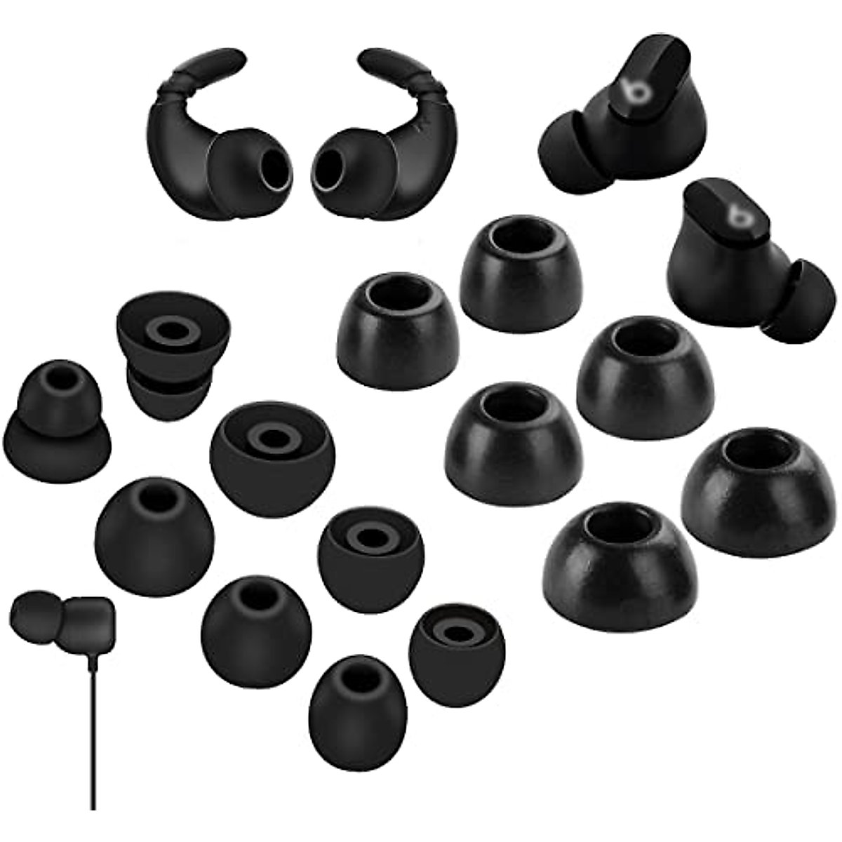 A-Focus 【Ear Tips & Hooks Kit】 Compatible with Beats Studio Buds/Fit Pro【 Memory Foam & Silicone 】, Soft Comfortable Noise Reduce Earbuds Wingtip Gel Compatible with Beats Flex, 21423H Black