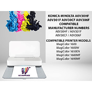 AZ SUPPLIES Compatible Toner Cartridge Replacement for Konica Minolta Magicolor 1600 1600w 1650en 1680mf 1690mf A0V30HF A0V301F A0V30CF A0V306F (2xBlack/Cyan/Magenta/Yellow) Black & Color 2500 Pages