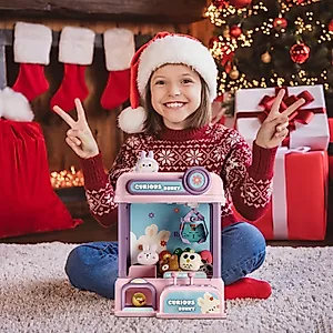 DOLIVE Claw Machine Doll Capsule ,Kids Machines with 6 Dolls 10 Capsule Toys, Grabber Plush, Electronic Adjustable Sounds and Music, Dispenser Arcade Game Toys for Boys Girls