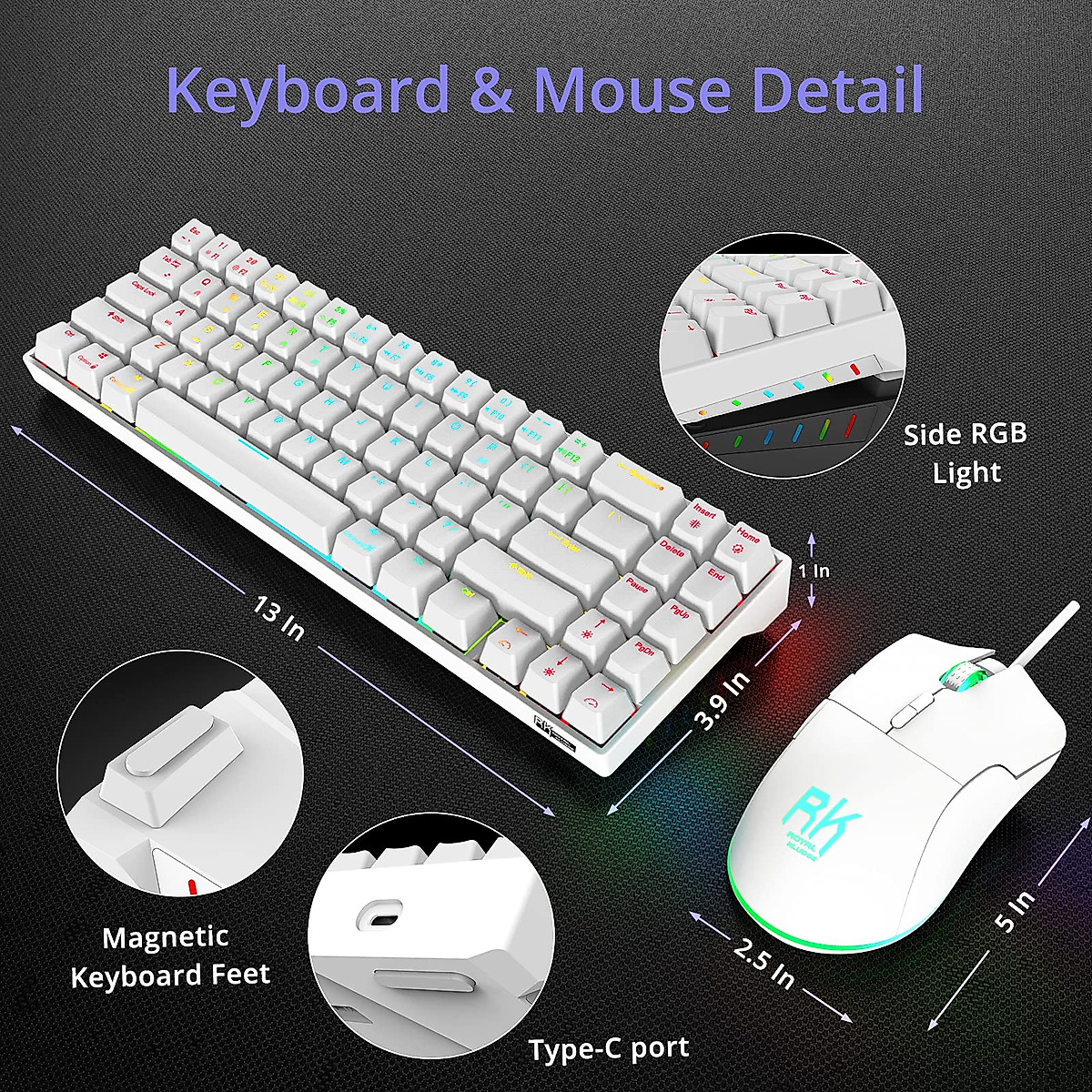 RK ROYAL KLUDGE RK71 Wireless/Wired Mechanical Keyboard and 7200 DPI Gaming Mouse, 71 Keys RGB Red Switch Hot Swappable Compact Gaming Keyboard for Win/Mac