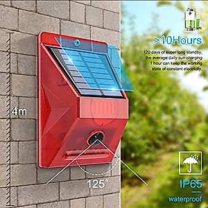 Motion Sensor Alarm Outdoor Solar Powered 8LED Strobe Light Security Alarm System PIR detect Loud Siren Alert (129dB 328ft) with Remote Control，for Home Chicken coops Farm Barn Villa Yard