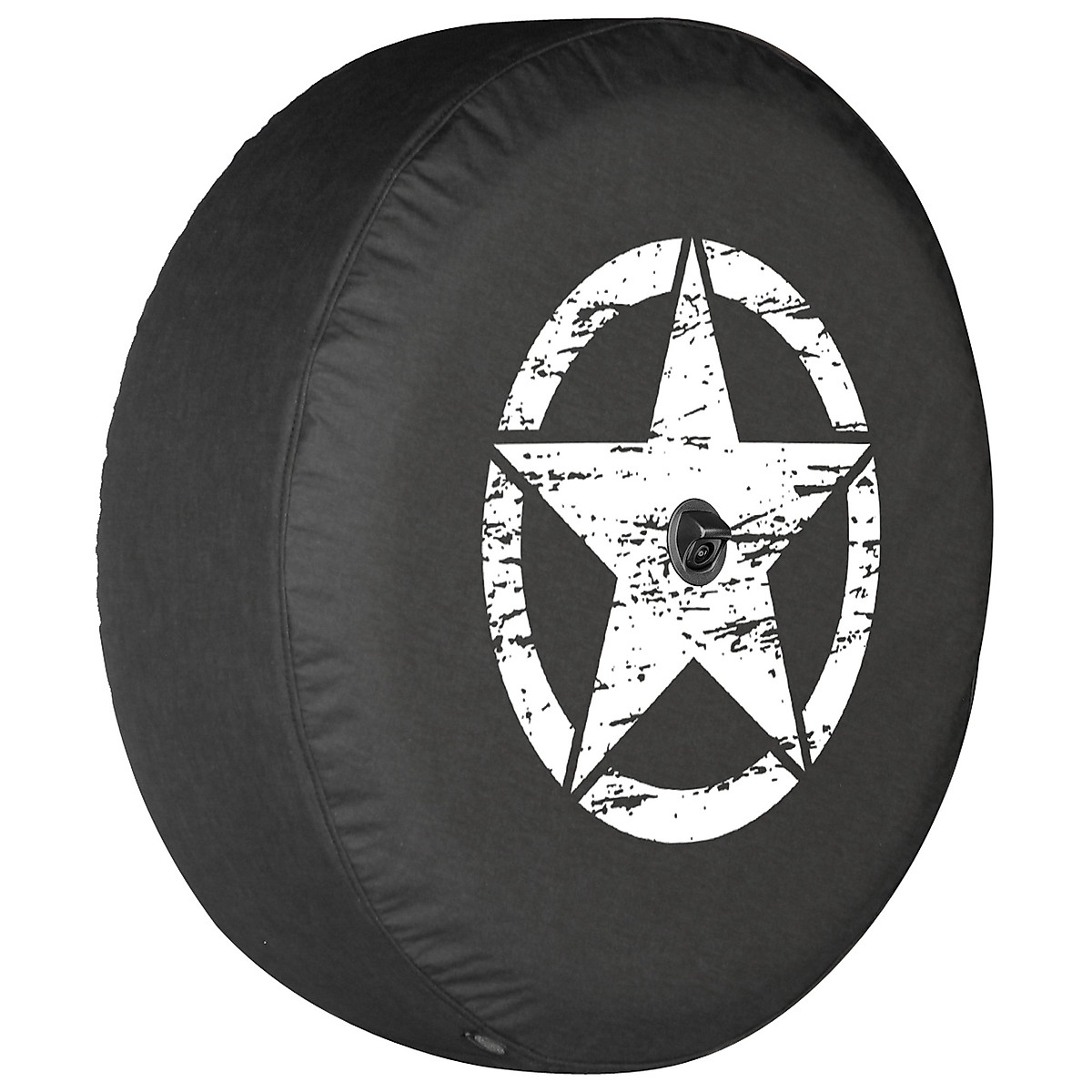 Boomerang - Distressed Star (White Print) - 32" Soft JL Tire Cover for Jeep Wrangler JL (with Back-up Camera) - Sport & Sahara (2018-2024) - Made in The USA