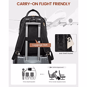 LOVEVOOK Leather Backpack for Women 15.6 Inch, Vintage Laptop Backpack with USB, Spacious Work Backpack Fits Business Office Travel College Black