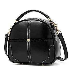 Small Leather Handbags for Women, Genuine Leather Ladies Mini Top-handle Zipper Bags with 2 Type Adjustable Shoulder Strap Women's Fashion Messenger Chain Bags Girls Casual Compact Satchel (Black)
