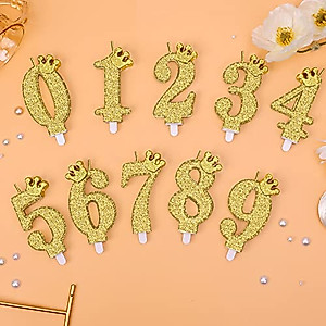 3.35inch Birthday Number Candle, 0-9 3D Candle Cake Topper with Crown Numeral Cake Candles Glitter Number Candles for Birthday Cake Anniversary Parties(Gold; 1)