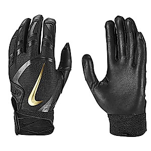 Nike Huarache Elite Adult Batting Gloves - Sheepskin Leather - 1 Pair (Black/Gold, Large)