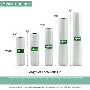 Mozing Vacuum Sealer Bags, Commercial Grade Food Seal Bag Rolls, Meal Saver Bags for Storage or Sous Vide, 5 Pack 1 Roll 5.9" x 11', 1 Roll 6.7" x 11', 1 Roll 7.9" x 11', 1 Roll 9.8" x 11' and 1 Roll 11" x 11' (5 Rolls)