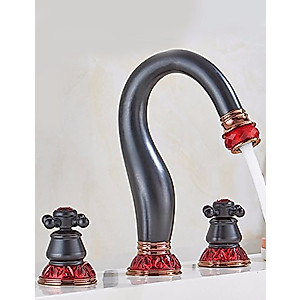 SJQKA-Faucet All copper, black bronze, three piece basin, hot and cold water faucet, double three hole platform, basin art head
