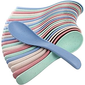 WUWEOT 24 Pack Wheat Straw Soup Spoons, 6 Inches Colourful Unbreakable Meal Spoon, Cereal Dinner Spoon for Kid and Adult, Microwave Dishwasher Safe