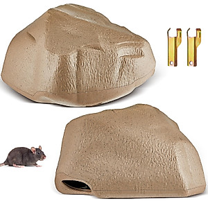 Qualirey 2 Pcs Rat Bait Station with 4 Pcs Keys 13.39 x 11.22 x 7.48 Inch Mice Bait Station Key Required Mouse Bait Traps Rock Shaped Rat Bait Box for Outdoor Indoor, Bait Not Included