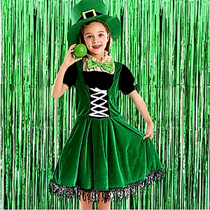 4 Pack Green Foil Fringe Curtain Backdrop, 3.28Ft x 8.2Ft Metallic Tinsel Foil Fringe Streamer Curtains for Photo Booth Props Decor Party Supplies