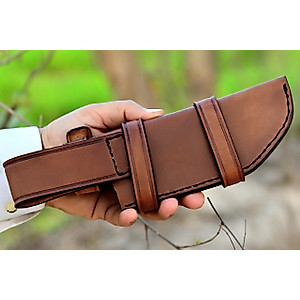 ALZAFASH Handmade Leather Knife Sheath, EDC Knife Holster, Belt Loop Knife Holder, Horizontal Knife Sheath for Belt, Knife Case for Hunting,Fixed Blade,Tracker Knives