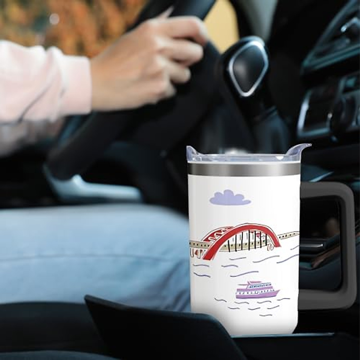 Vehcimbev City Themed Tumbler - 40oz With Hanld Stainless Steel Travel Coffee Mug with Leak Proof Lid - Hot/Cold Drinks,Perfect Austin Souvenir Gift (Austin)