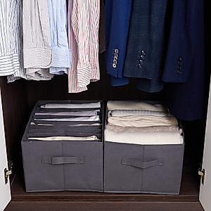 6 Pcs Large Size Wardrobe Clothes Organizers 5/7/9 Grids Foldable Clothes Organizers with Handles for Pants, Jeans, Sweater, T-shirt, Thin Coat, Dress 16.9 x 11.8 x 8.6 Inches Stackable Storage Bin