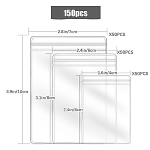 SAVITA 150pcs 3 Sizes Clear Earring Bags, PVC Plastic Self-seal Zipper Waterproof Bags Thickened Reusable Storage Pouch for Jewelry Rings Necklace Bracelet Small