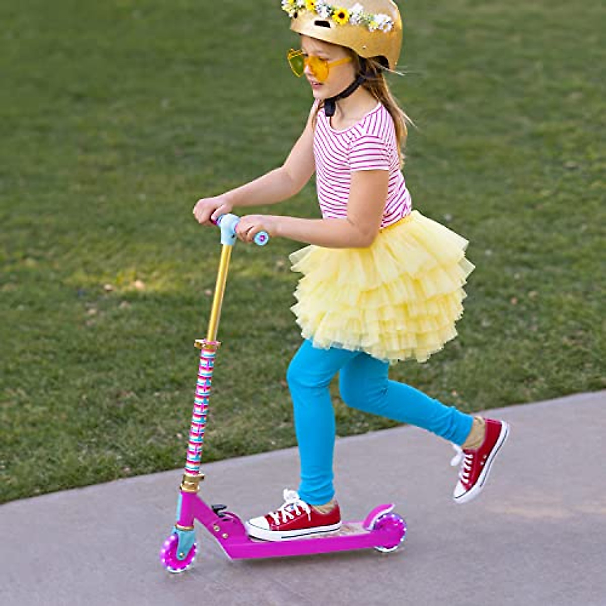 Jetson Disney Princess Kick Scooter, Foldable with Light Up Wheels, Adjustable Handlebar Height, Pink