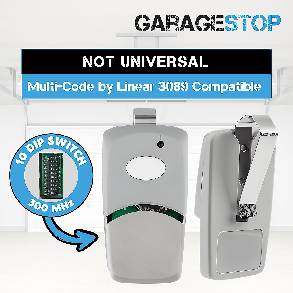 Garage Stop 2X Garage Door Opener Remote for Linear Multi-Code 3089 308911 MCS308911, 10 dip Switch Gate Opener Remote 300MHz, Garage Clicker Replacement