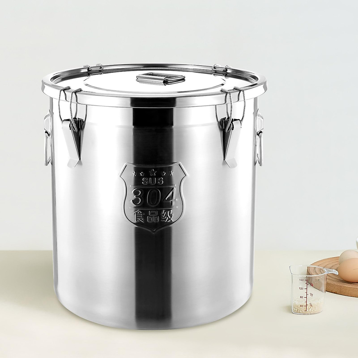 LINISHOP 304 Stainless Steel Airtight Canister Airtight Cereal Container Food Storage Container Metal Kitchen Rice Flour Milk Storage Bucket Silver New (48L)