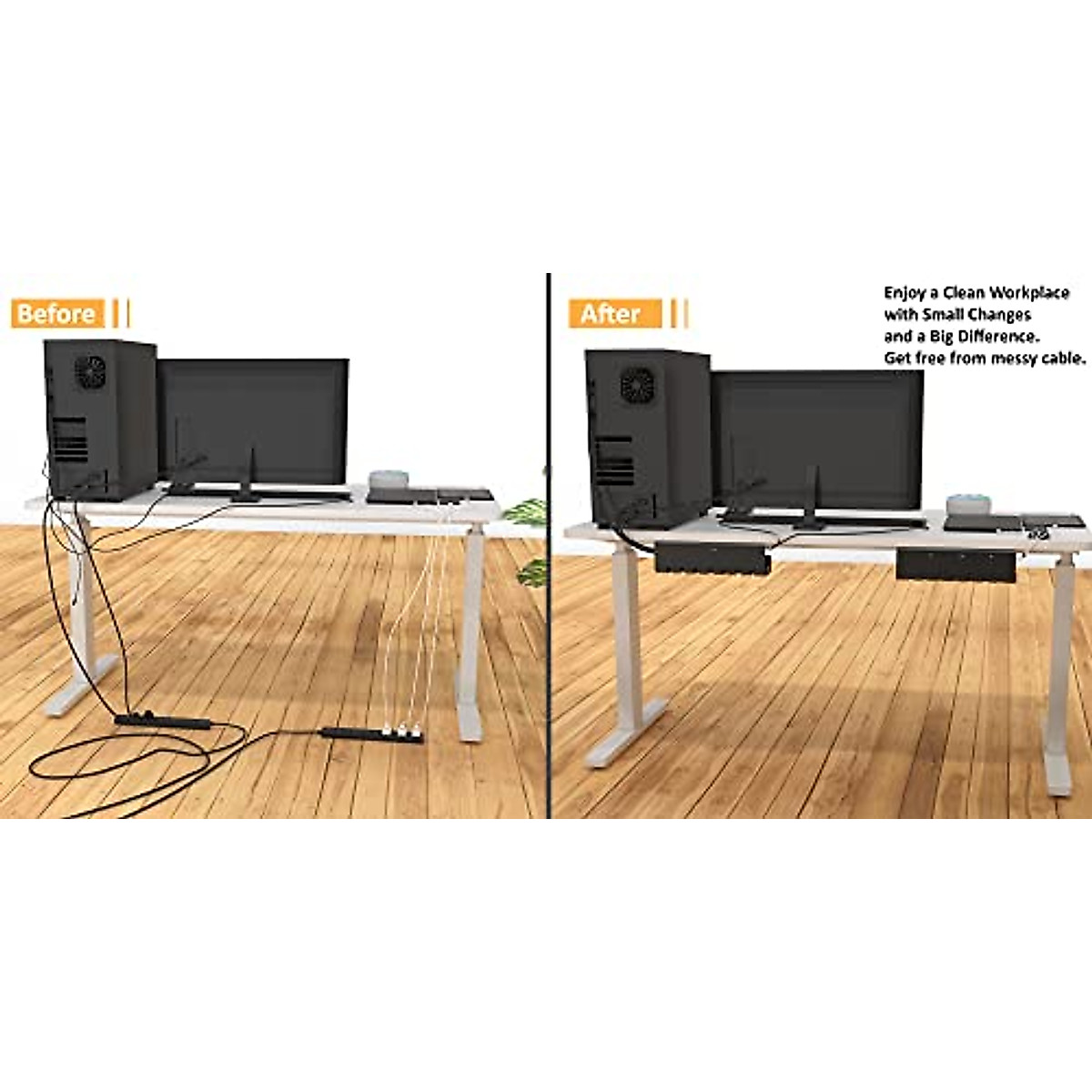 Under Desk Cable Management Tray Kit - 2 Pack No Drill Cable Management Under Desk Trays with Cable Ties and Double Sided Tapes - Super Easy to Setup Cord Organizer for Desk - 15.7" x 3.9" x 3.9"
