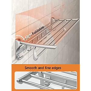 Bathroom Shelves Stud Mount Double Towel Rack Stainless Steel Constructed Rust-Proof Shelf with Built-in Bars and Hooks, Brushed Nickel Concealed Screw (Color : Silver, Size : 60cm)