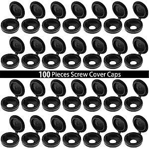 Hotop 100 Pieces Hinged Screw Cover Caps Plastic Shutter Screw Caps Fold Screw Snap Covers Washer Flip Tops (Black,Medium)