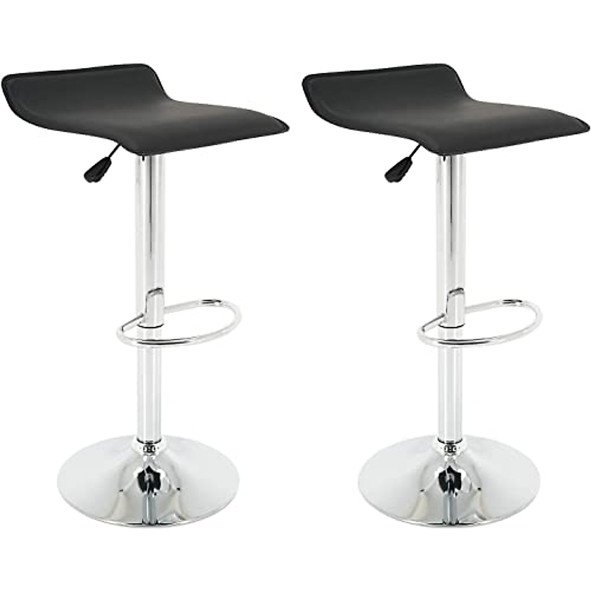 FurnitureR Set of 2 Bar Stools Chair with PU Leather and Chrome Base, Gaslift, for Pub Counter Kitchen Dining Room,Black