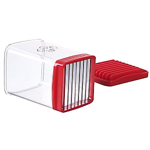 New Speed Slicer with Push Plate, Fruit Slicer Cup Egg Slicer Stainless Steel Banana Strawberry Cutter Kitchen Portable, Red, 3" L x 3" W x 4.25" H (Red)