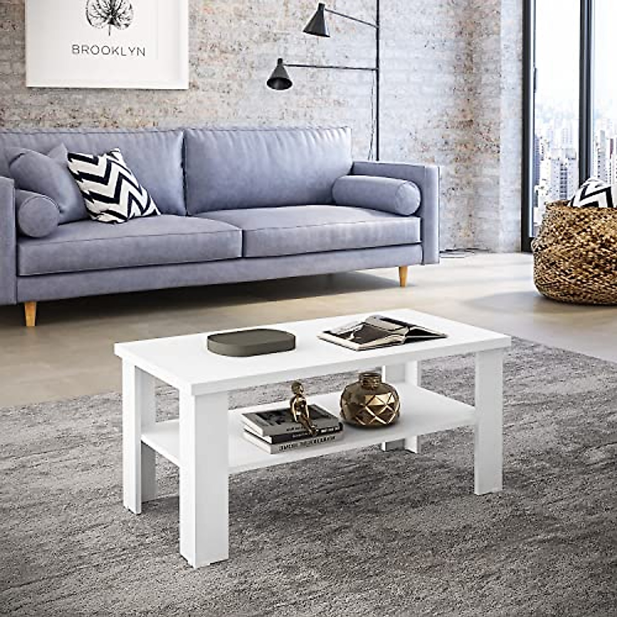 Modern Classic Rectangular Coffee Table for Living Room, Dining Room with Color Combination (White)