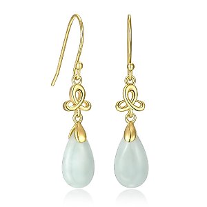 MORGAN & PAIGE Genuine Jade Teardrop Earrings For Women - 18k Yellow Gold Plated Sterling Silver Celtic Knot Dangle Earrings - 14x8mm