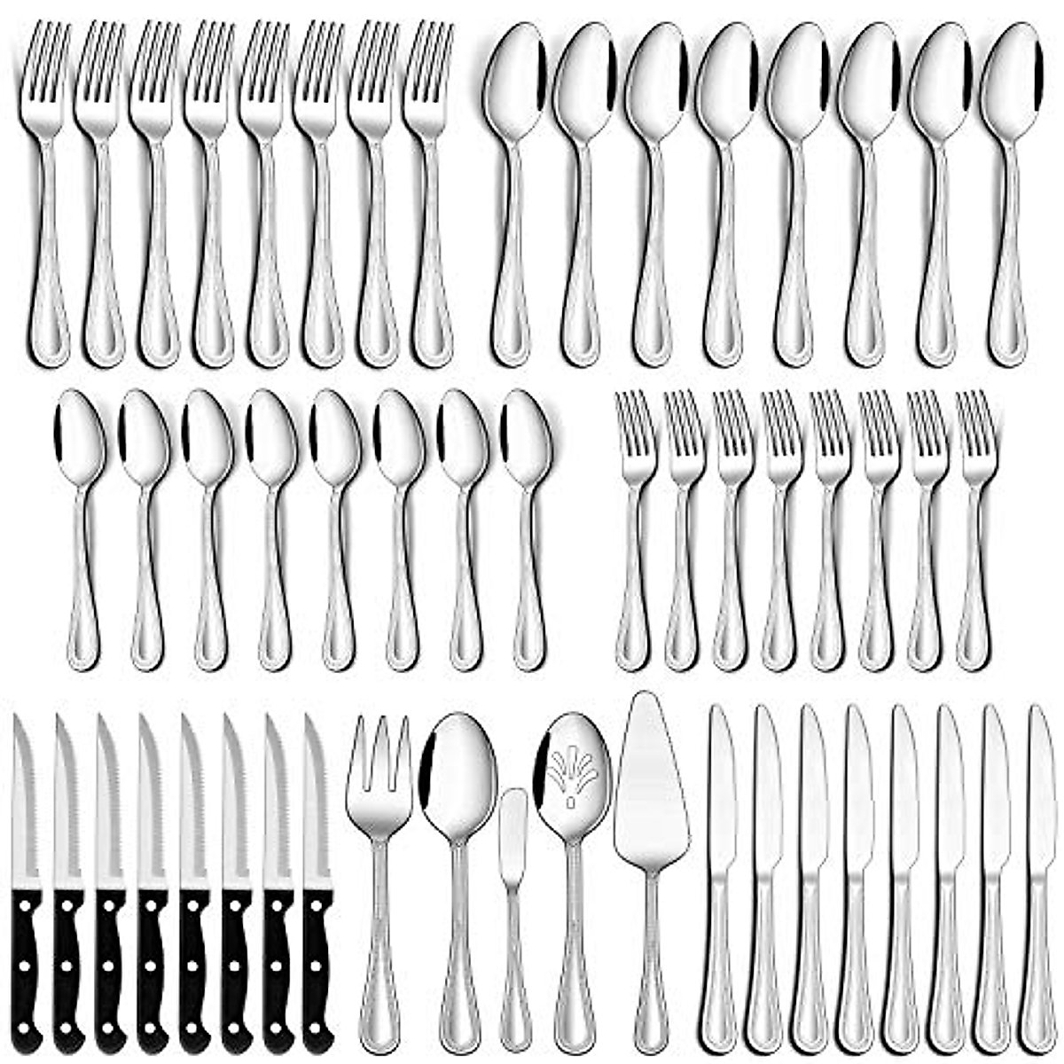 Homikit 77-Piece Silverware Set with Steak Knives and Serving Utensils, Stainless Steel Flatware Cutlery Set for 12, Modern Eating Utensil Tableware Sets with Pearled Edge, Include Knife Spoon Fork