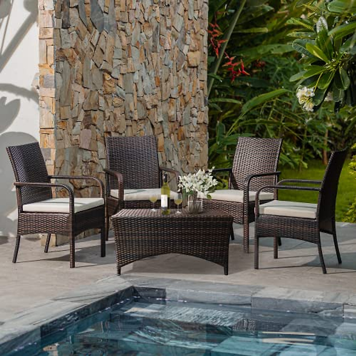 IDZO Lithe Upgraded Wicker Outdoor Dining Chairs Set of 4, 400 lbs Capacity, 2000 Hours UV Protection, Powder-Coated Steel Frame, Removable Seat Cushions, Weather-Resistant Patio Furniture Set