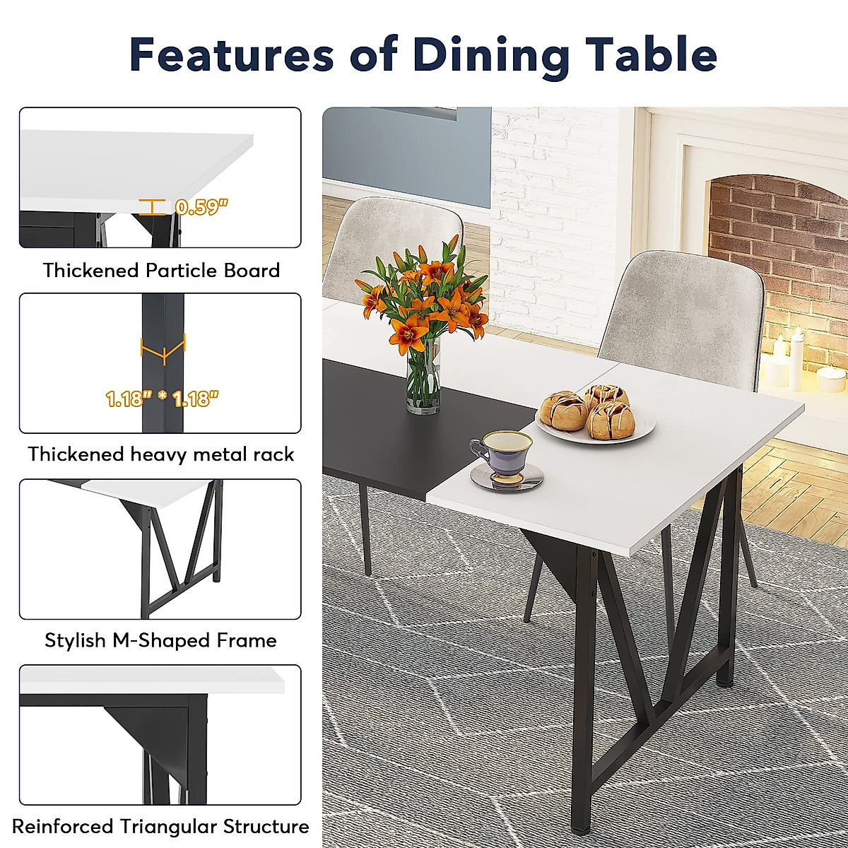 Tribesigns 71'' Large Dining Table for 6-8 Peoples, Modern Wood Kitchen Tables with Splicing Board, Rectangle Dinner Dining Room Table with Heavy-Duty M-Shapped Metal Frame