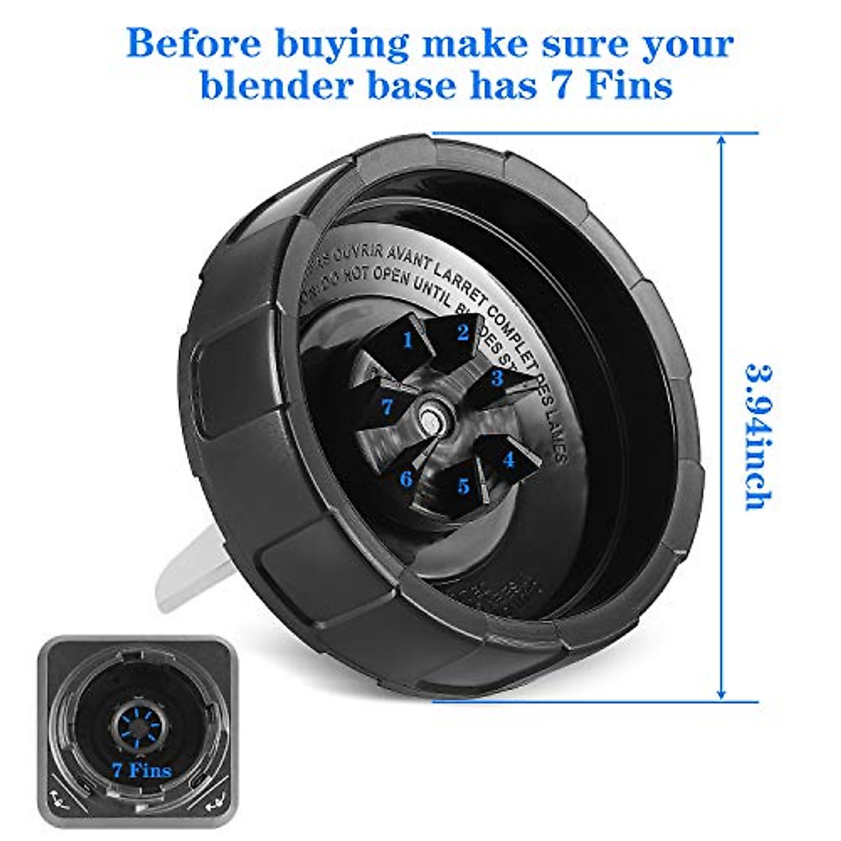 Ninja Blender Replacement Parts, Ninja Bottom Blade 7 Fins Replacement Extractor Blade Parts for Nutri Ninja Auto Iq Bl642 Nn102 Bl682 Bl2013 and More(1 Pack, 2 Gasket Rubber)