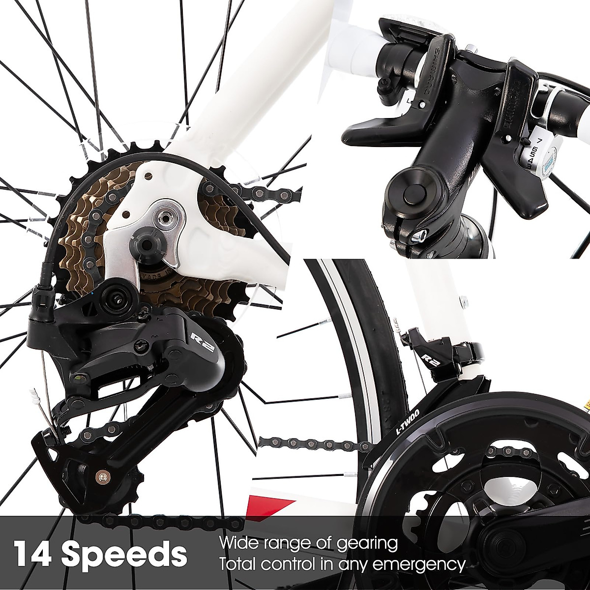 HH HILAND 700C Road Bike, 14 Speeds Sport Bike, Light Weight Aluminum Frame, Racing Bike for Men Women Adult Bicycle White 57 CM Frame