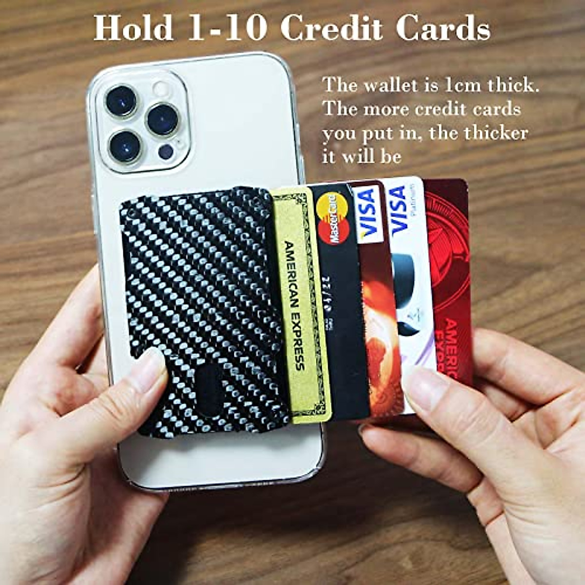 WXM Magnetic Phone Card Holder with Magnetic Wireless Charging Wallet Credit Holder Real Carbon Fiber RFID Blocking Minimalist Mens Gift
