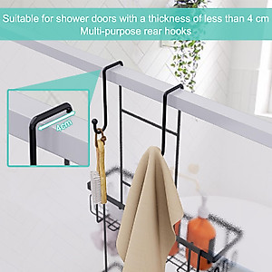 Over the Door Shower Caddy, Hanging Shower Shelves With 2 Tier Rack, No Drilling Adhesive Shower Organizer for Bathroom - Black