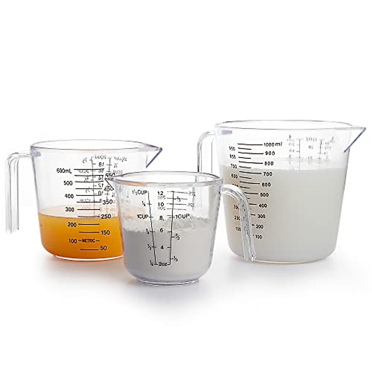 Measuring Cups Set, Liquid Measuring Cups For 3 For Kitchen - BPA Free Plastic Set with Spout Multiple Measurement Scales (Clear)