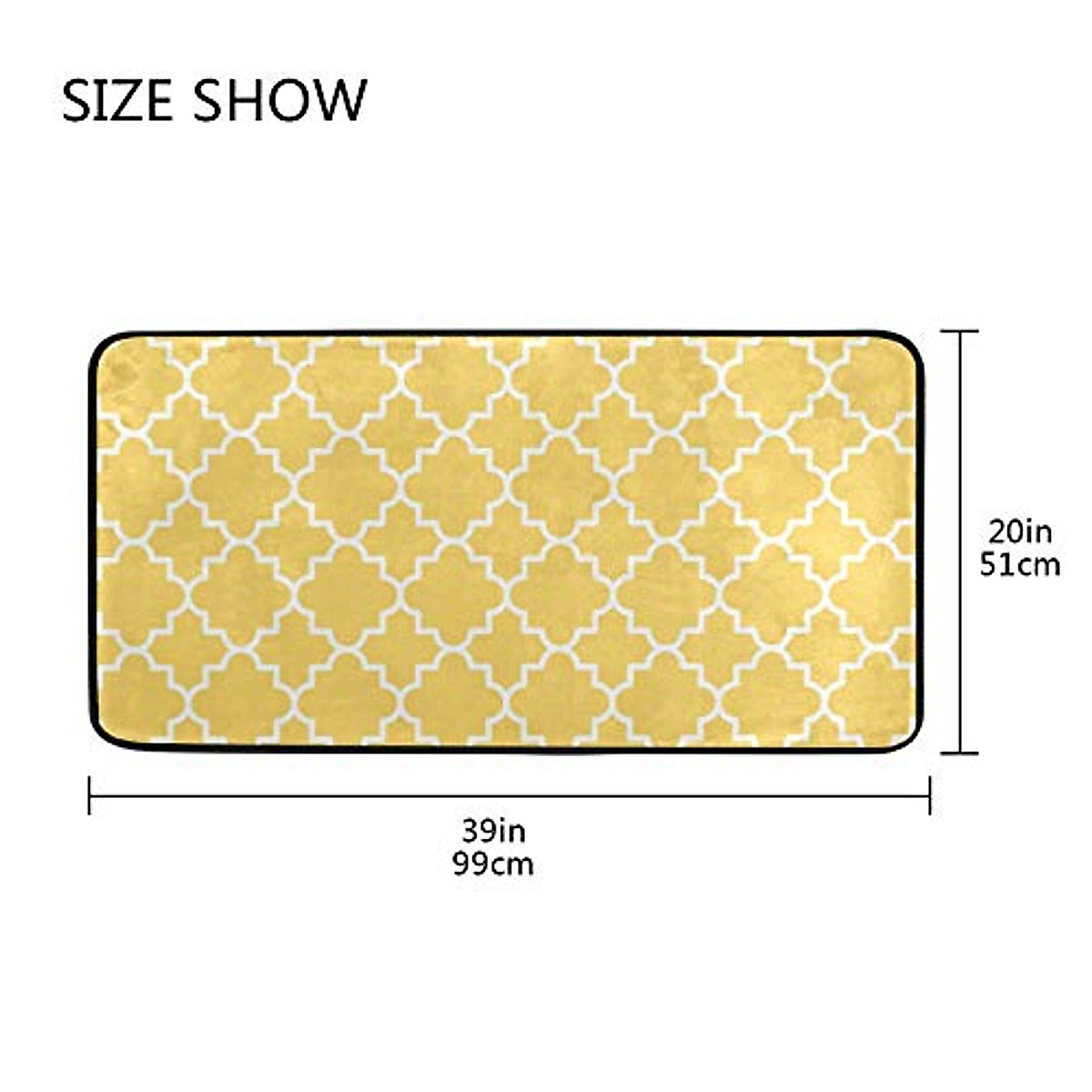 SUABO Kitchen Floor Mat, Yellow Geometric Lattice Non-Slip Doormat Kitchen Mats Bath Rugs for Home Decor, 39"x20"