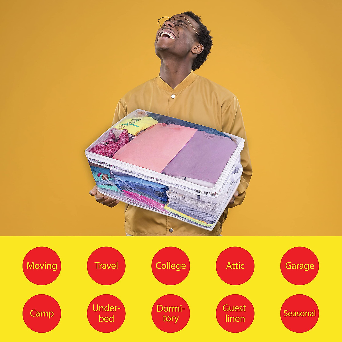 Extra Large Big 10 Gallon Size Clear Plastic Totes, Zippered Storage Bags for Home, Travel, Moving, Clothing, Space Saver Closet Organization, Quilts, Blankets, Toys (Pack of 4) (10 Gallon)