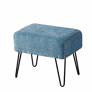 Home Soft Things Blue Jacquard Chenille Ottoman, 19" x 13" x 17" H, Babati-Turquoise, Fuzzy Entry Way Ottoman Bench Living Room Bedroom End of Bed Decorative Makeup Stool Foot Rest Chair Home Décor