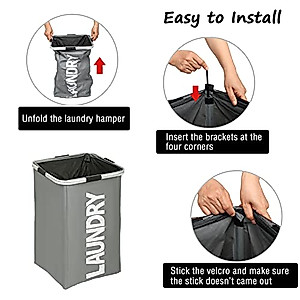 Laundry Basket Foldable Dirty Clothes Hamper Large Laundry Sorter with Aluminum Frame and Mesh Cover for Clothes Toys Blankets Organizer in Bedroom Laundry Room, Grey