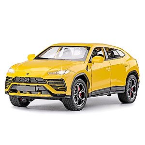 SASBSC Toy Cars for Boys Age 4-7 Lambo Urus Car Toys for 3 4 5 6 7 8 Year Old Boy Off-Road Metal Cars for Kids Diecast Model Cars with Light and Sound Birthday Gifts(Yellow, 1:24)