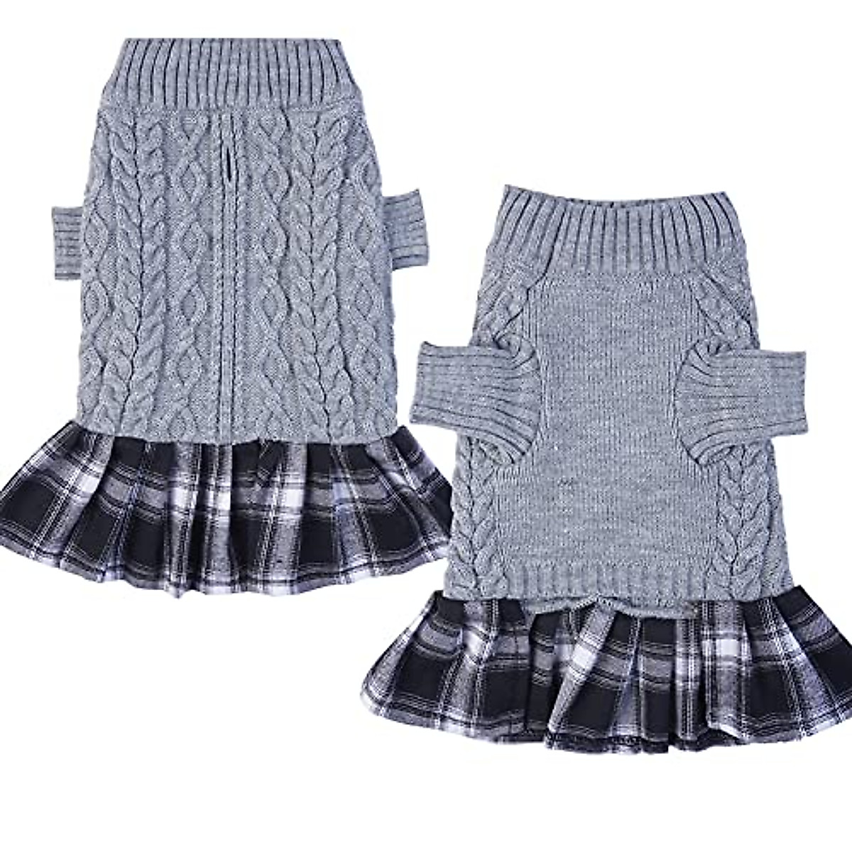 Dog Sweaters Plaid Dress, Puppy Warm Knitwear Dress for Dogs Cats, Cold Weather Doggie Kitten Apparel, Turtleneck Pet Dresses Outfits with Leash Hole for Yorkie Shih Tzu Teddy Bichon Frise Chihuahua