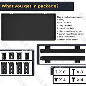 FRMSAET Under Desk Keyboard Tray Heavy-Duty All-Metal Material 20/24/30 inches Platform Computer Drawer Organizer Home Office Kitchen Bedroom Garage Storage Tool - Easy to Install.(30 inches, Black)