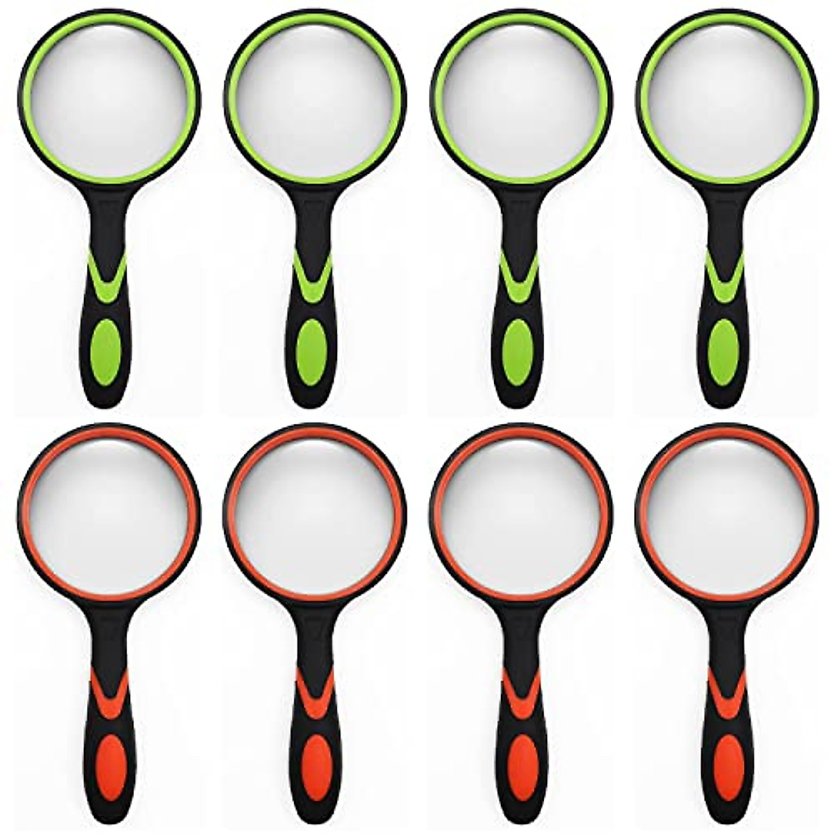 SHENGQIDZ 8 Pack 8X Handheld Magnifying Glass Shatterproof Reading Magnifier for Seniors and Kids, 50mm Real Glass Magnifying Lens with Non-Slip Rubber Handle for Reading Hobbies and Science