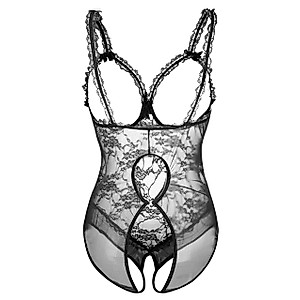 ALOECDYV Women Sexy Lingerie Nightwear - One-Piece Bodysuit Nightie Plus Size, Black (Black, XL)