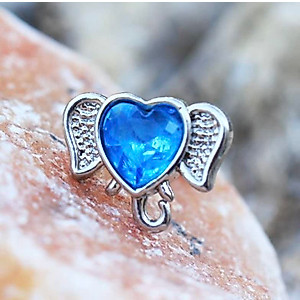 Amelia Fashion 16 Gauge Aqua Heart Elephant Tragus/Cartilage Earring Stud 316L Surgical Steel (Steel & Aqua)