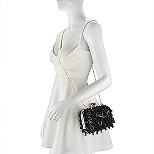 Linkidea Women Clutch Rhinestone Beaded Purses, Lady Sequin Wedding Clutch Purses (Black)