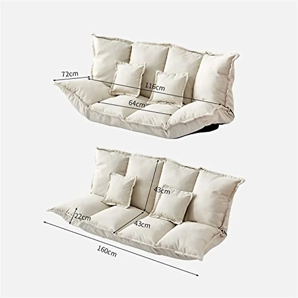 YokIma Tatami Lazy Lounge Couch,Double Folding Sofa Bed, Floor Lazy Sofa Bed,Multi-Position Adjustable Lounger Sleeper Seat Chair with 2 Pillows, Home Office Living Room Bedroom,Dark Blue (Beige)